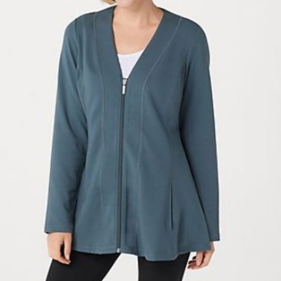 Denim&Co | Jackets & Coats | Denimco French Terry Zip Front Fit Flare ...